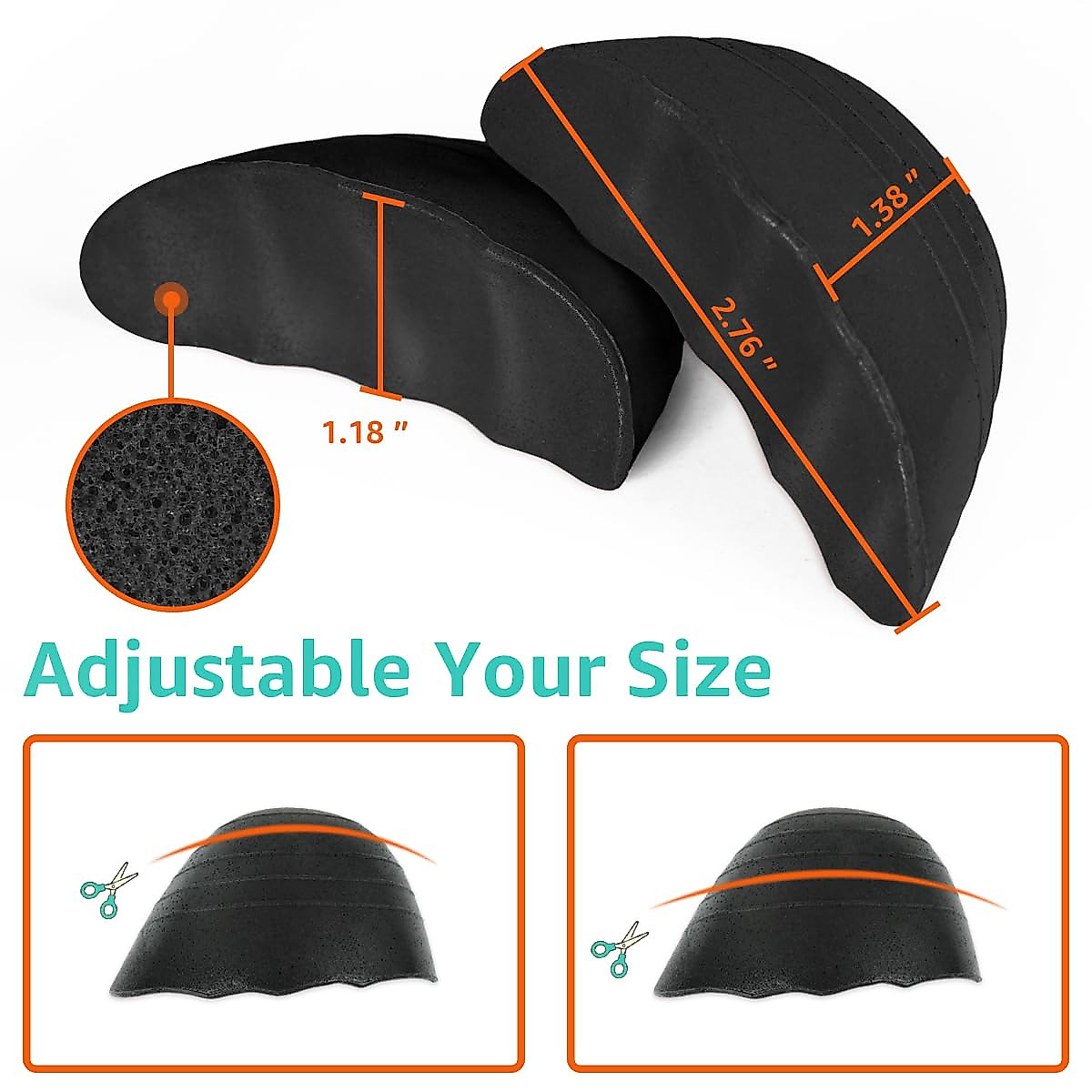 Dr. Shoesert Shoe Filler Inserts for Loose Shoe, Toe Cushion Fillers Make Shoes Fit, Half-Size Insoles Adjust Shoe Too Big for High Heels, Dress Shoes, Casual, Flats 2 Pairs (Black - Round)