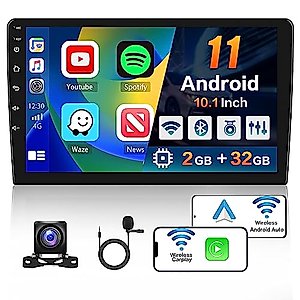 Double Din Android 11 Car Stereo Wireless Apple Carplay Android Auto【2G+32G】 Hikity 10.1 Inch Touch Screen Car Audio Receiver Bluetooth FM Radio GPS Navigation WiFi HiFi IPS Display + Backup Camera