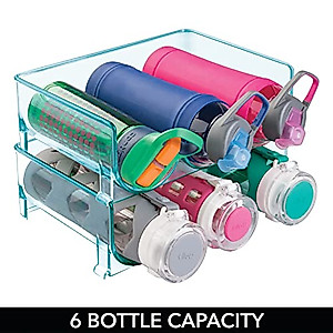 mDesign Stackable Plastic 3 Bottle Refrigerator Wine Rack - Kitchen Storage Organizer for Champagne, Wine or Water Bottles - Stacking Wine Organizer for Fridge - Ligne Collection - 2 Pack - Blue Tint