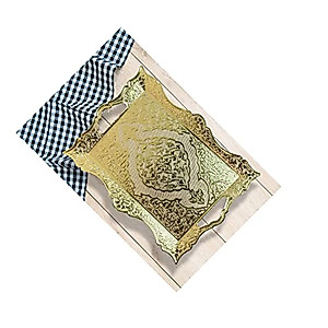 ChanceGift Turkish Tea Coffee Beverage Dinning Gold Serving Tray and Platters with Handled Ottoman Motif Decorative Middle Table Rectangular (16.1x11.6x1Inc) 40x29.5x2cm