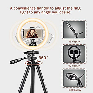 UBeesize 10" Selfie Ring Light with 50" Extendable Tripod Stand & Phone Holder for Live Stream/Makeup/YouTube Video