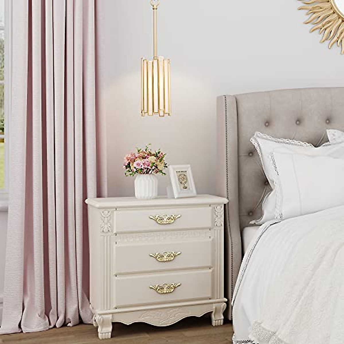 Optimant Lighting Gold Pendant Lighting, Modern Tiffany Glass Cylinder Hanging Light Fixture for Kitchen Island, Hallway, Foyer, Bedroom and Dining Room