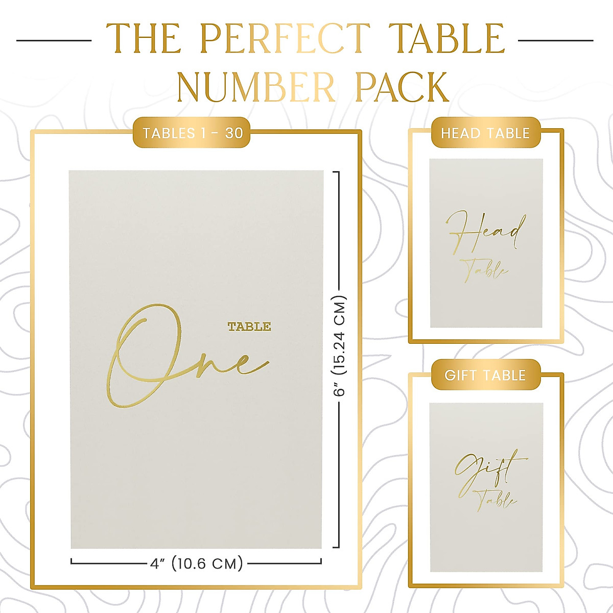 dynamic collection Wedding Table Numbers - Gold Table Numbers for Wedding Reception with Double Sided Table Number Cards 1-30 + Head Table & Gift Table Card, Luxury Gold Foil, 400 GSM, 4x6 inches