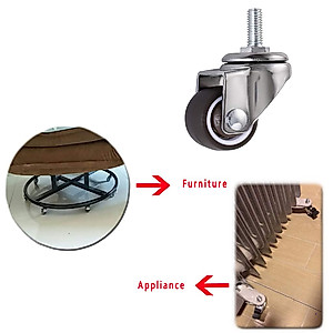 Skelang 4 Pcs 1" Swivel Stem Threaded Casters, TPE Mute Caster Wheel M6 ×15, Replacement for Carts Trolley, Baby Bed, Furniture Cabinet, Table, Total Load Capacity 99Lbs