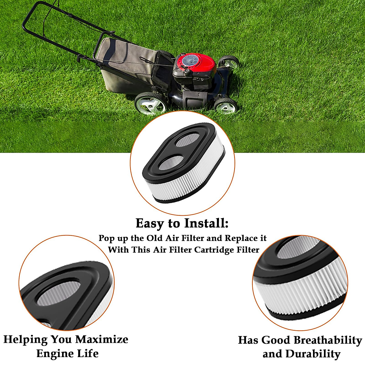 4PC Air Filter Fits 593260 798452 Series Mower Filter Element, HONSNKS Mower Air Filter Replacement for 550E 550EX 500EX 625EX 675EXI