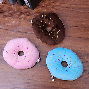Toyvian 6pcs Dog Chew Toy Soft Plush Donut Shaped Squeaky Squeaking Sound Toy Plush Pet Puppy Toys Soft Pets Bite Chewing Puppy Dog Toy (Coffee + Strawberry + Blue Each 2pcs)