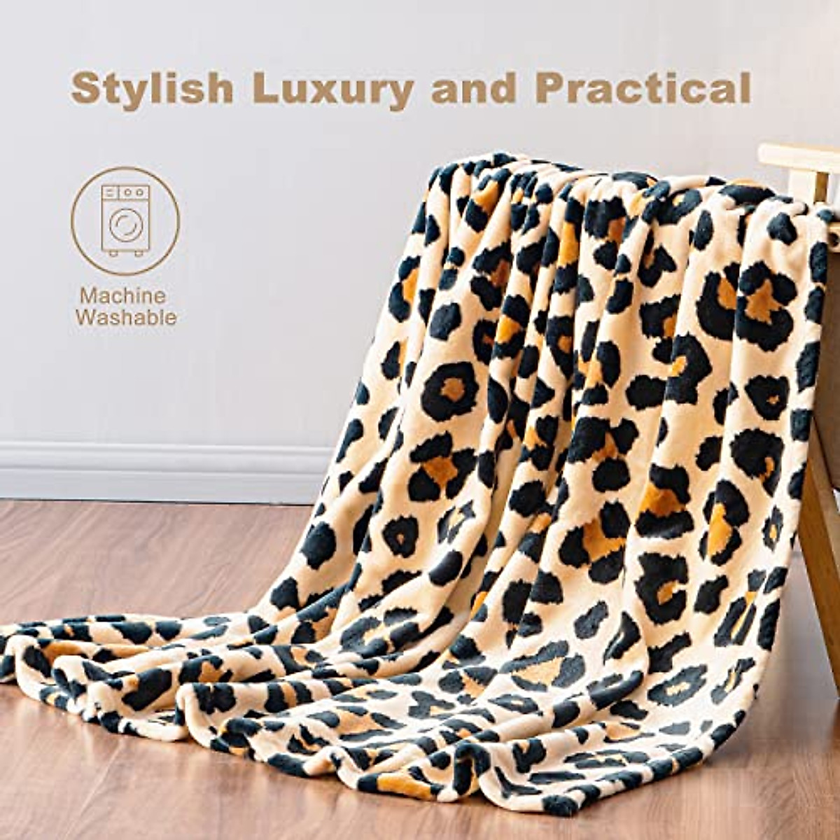 Hughapy Cheetah Blanket, Soft Flannel Leopard Print Blanket, Fleece Leisure Blanket for Bed Sofa Couch, Suitable Trip Picnic Lightweight Warm Decorative Blanket for All Seasons (Brown, 60 x 80 inches)