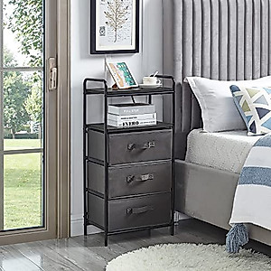 OLD CAPTAIN 3 Drawer Fabric Dresser with Charging Socket Tall Nightstand for Bedroom,Black+Dark Grey