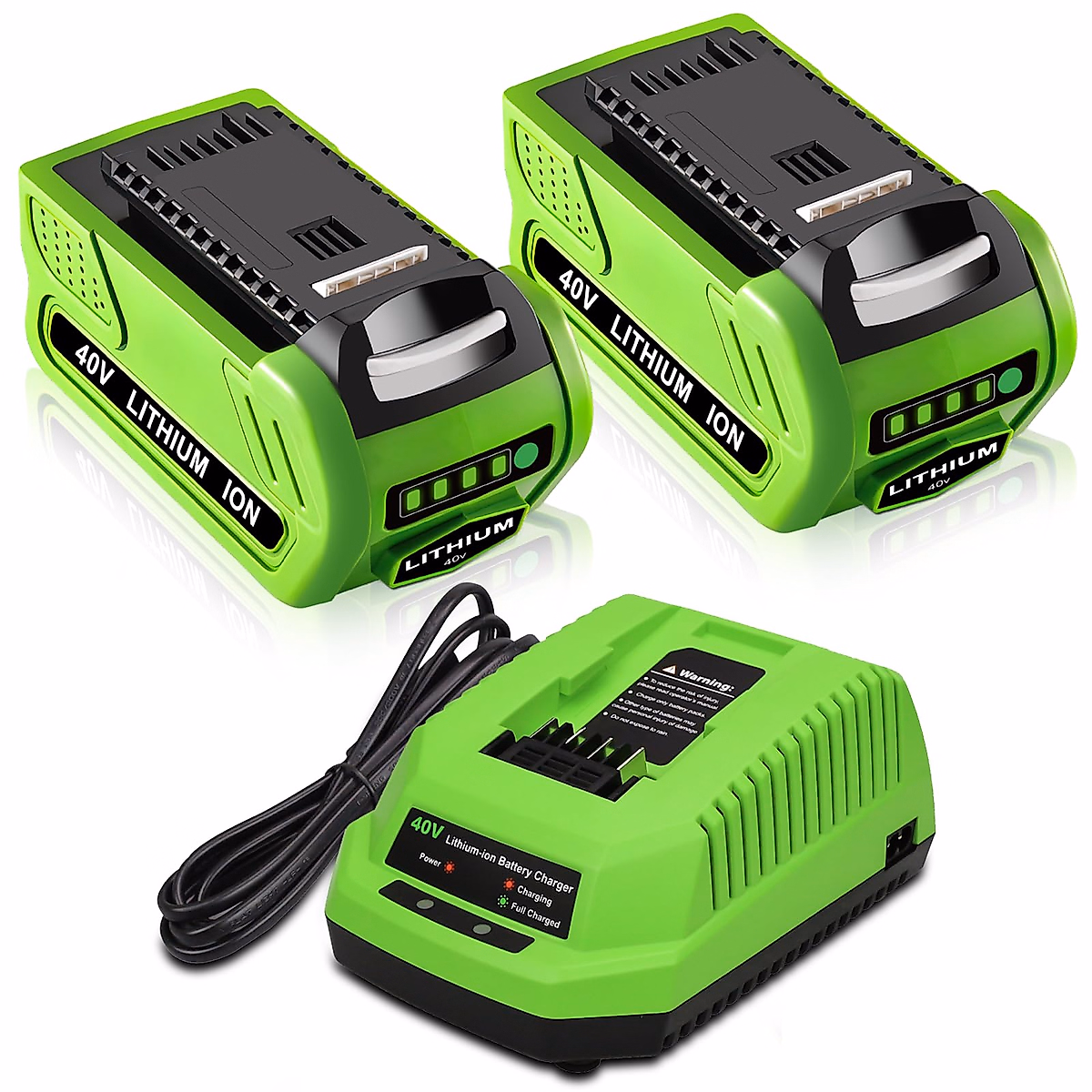 Amsbat 2-Pack 6.0Ah Lithium ion 29462 29472 Battery and 29482 Charger Replacement for Greenworks 40V Battery and Charger Compatible with Greenworks 40 Volt G-MAX Lawn Garden Power Tools(Green)