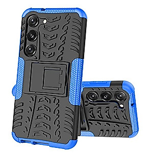 Folice for Galaxy S23 5G Case, [Heavy Duty][Shockproof] Soft Rubber Hard PC Tough Dual Layer Protective Case with Kickstand for Samsung Galaxy S23 5G (Blue)
