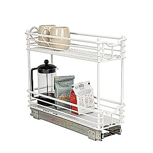 Household Essentials Glidez Multipurpose Paint-Finished Steel Pull-Out/Slide-Out Storage Organizer with Plastic Liner for Under Cabinet Use - 2-Tier Design - Fits Standard Size Cabinet or Shelf, White