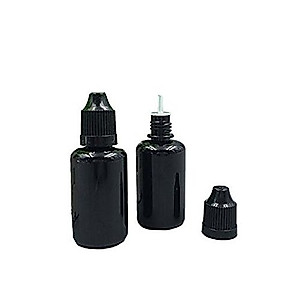 UPSTORE 30ml/1oz Black Plastic Refillable Empty Dropping Refueling Bottles Eye Liquid Squeezable Dropper Vials Sample Packing Storage Holder Container with Safety Screw Cap And Removable Plug (50PCS)