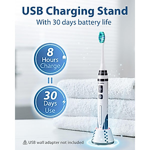 ORAL MASTER Electric Toothbrush for Adults, Sonic Rechargeable Toothbrush with 5 Modes and 42,000 VPM, 3 Brush Heads Travel Electric Toothbrush Fast Charge for 30 Days