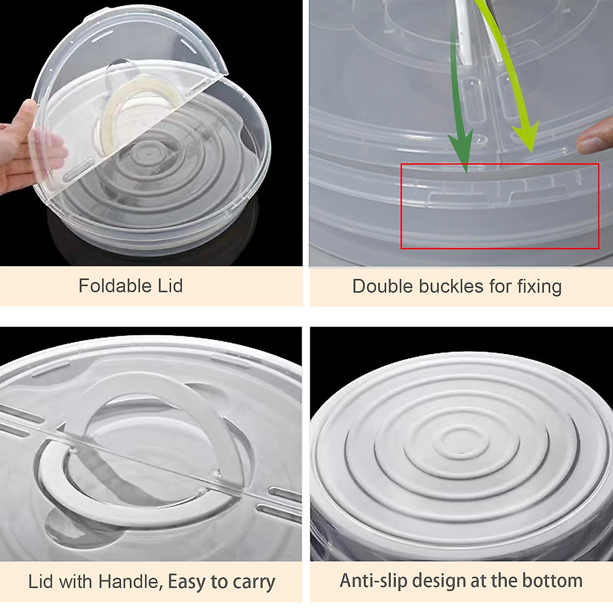 12inch 2 Pack Food Storage Container with Lid and Handle, Reusable 2 Compartments Pizza Slice Storage Container, Round Pie Carrier Leftover Pizza Keeper for Food Cake Cheesecake Tortilla Pastry