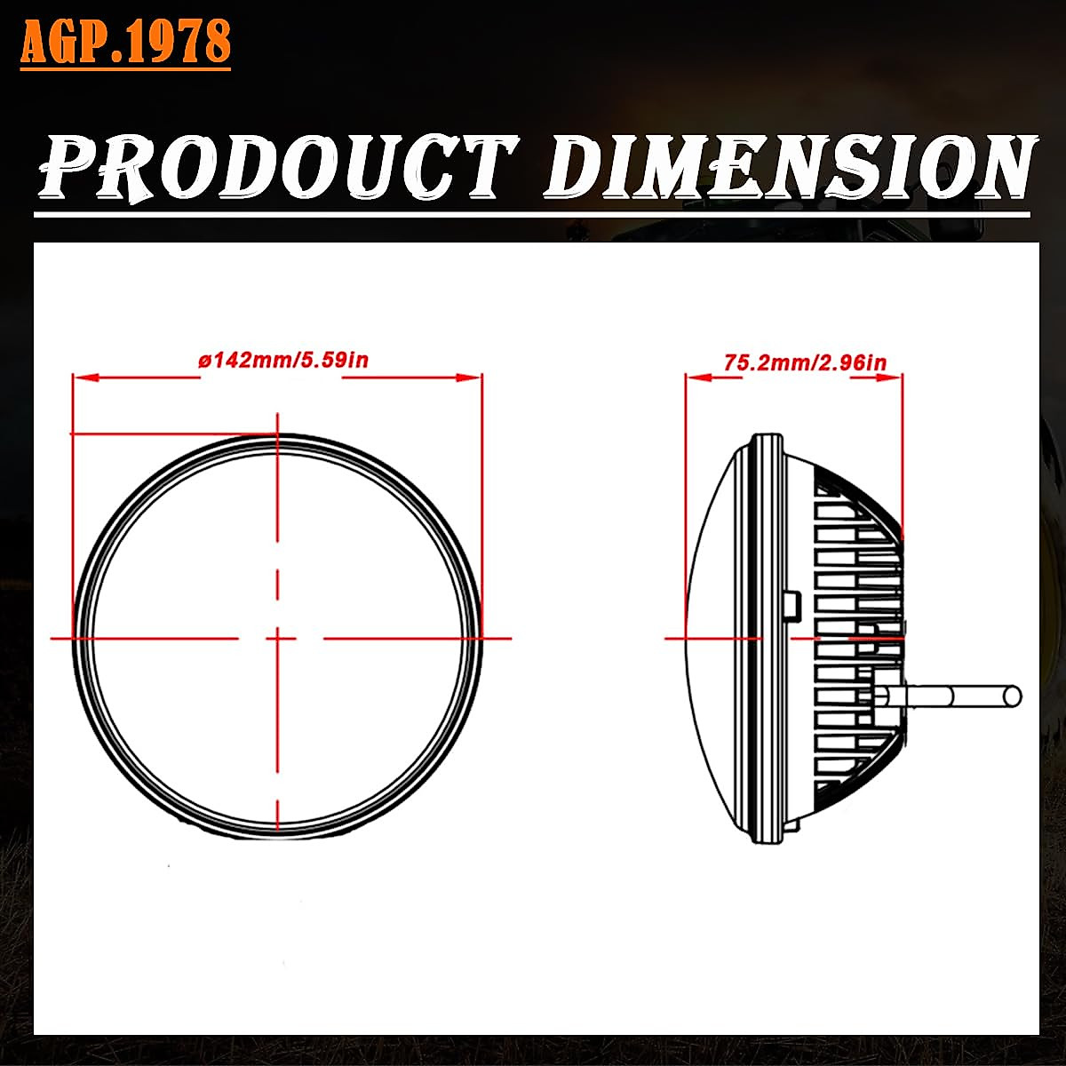 AGP.1978 2PCS 5.75" 5-3/4" Par46 H5001 Led Headlight for Unity Spotlight, Round Led Pods for Truck Offroad Replacement Sealed Beam Projector 36W Led Work Light