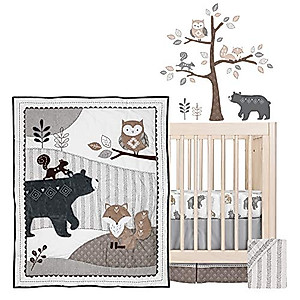Lambs & Ivy Woodland Forest Animal Nursery 5-Piece Baby Crib Bedding Set - Gray