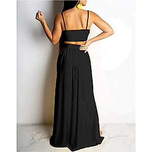 Rela Bota Women's Sexy Summer 2 Piece Maxi Chiffon Dress Crop Top Skirt Set Beachwear Black L