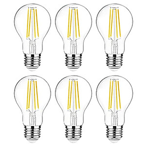 Ascher 60 Watt Equivalent, E26 LED Filament Light Bulbs, Daylight White 4000K, Non-Dimmable, Classic Clear Glass, A19 Light Bulb with 80+ CRI, 6-Pack