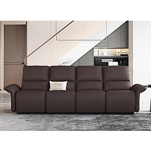 Belffin Brown Leather Recliner Sofa 4-Seater. Office Couch with Recliner, Overstuffed Headrest and Armrest Comfy Recliner Sofa for Living Room.