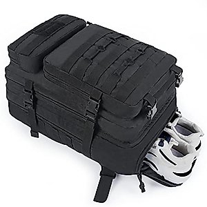 Travel Backpack with Shoe Compartment, Tactical Laptop Backpack for Men with Multi Pockets and Luggage Sleeve, Durable Military Molle Bug Out Bag for Traveling Hiking Camping Sport Outdoor, Black