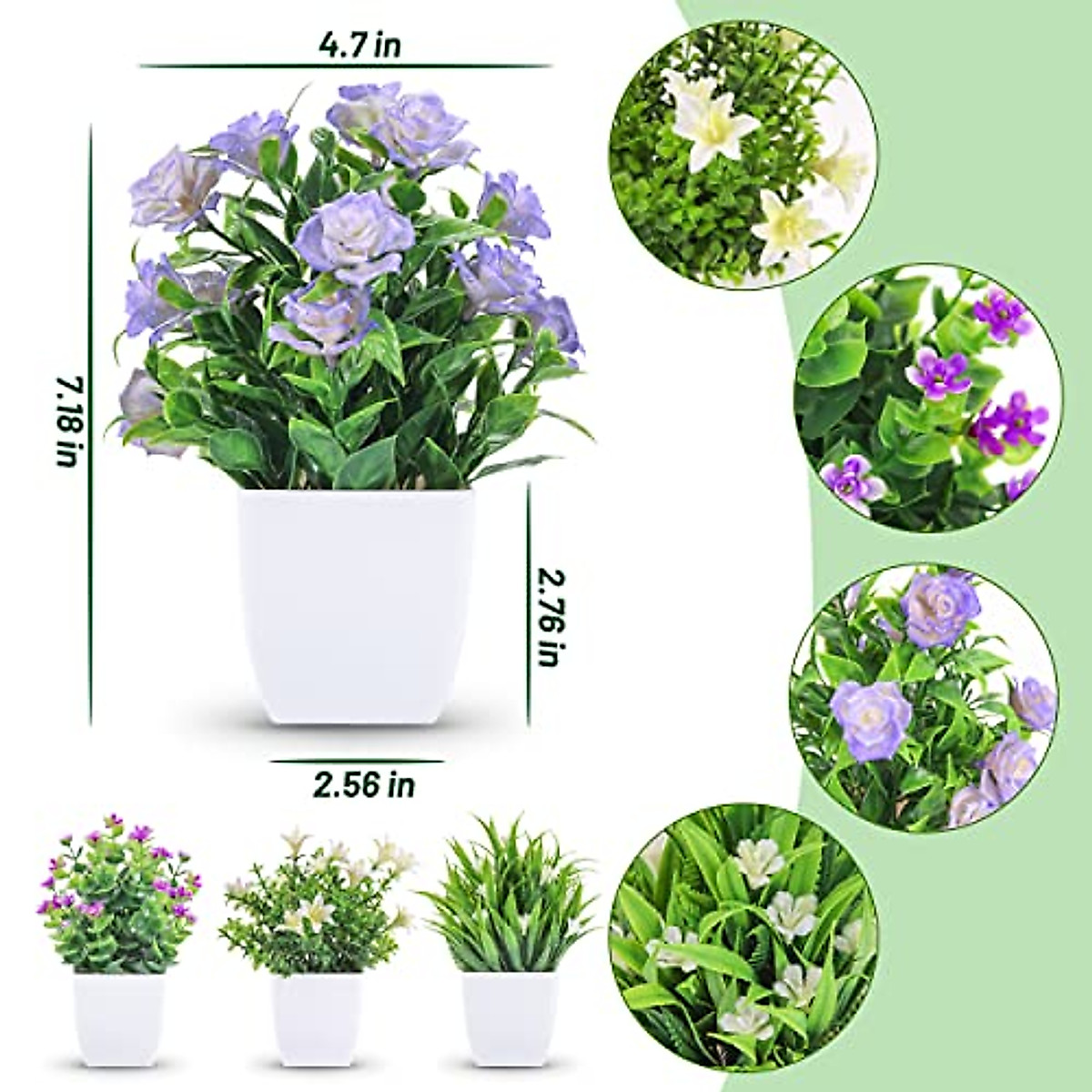 Der Rose 4 Packs Small Fake Plants Mini Artificial Faux Plants with Flowers for Home Room Farmhouse Bathroom Decor Indoor