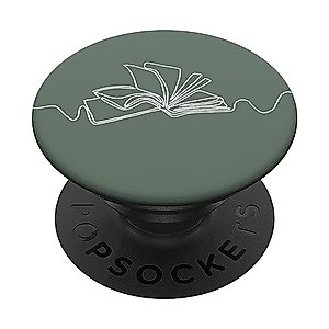 Minimal Book Line Art For Bookworm On Sage Green PopSockets Standard PopGrip