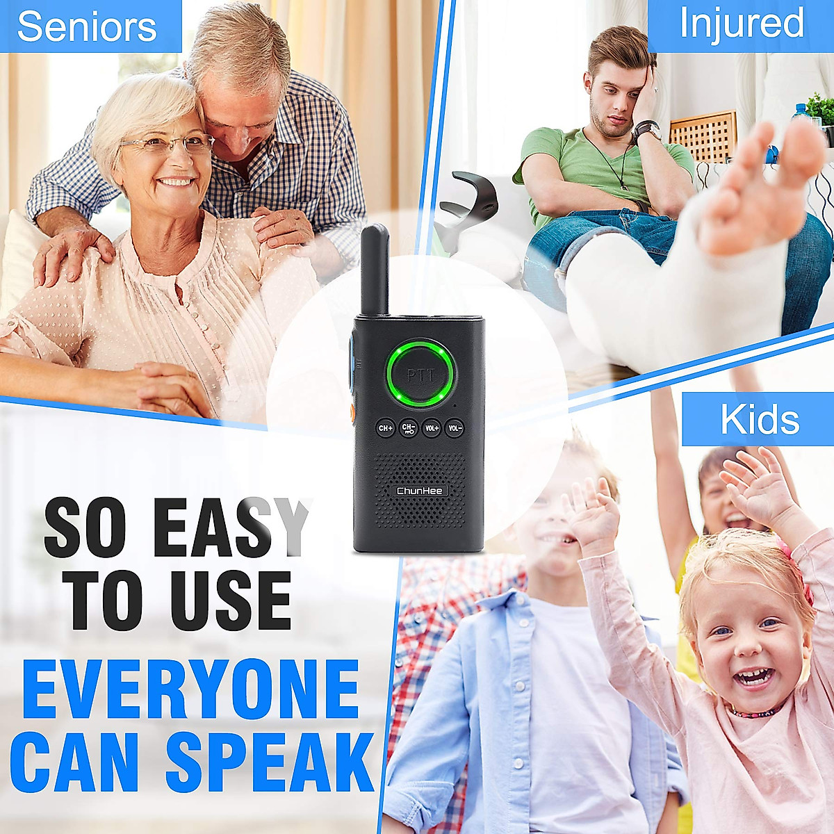 ChunHee Wireless Intercom System for Elderly/Kids, Home Intercom System Room to Room Communication, 1.5 Miles Long Range 16 Channel Intercom System for Home/Office/Camping/Hiking/Vacation