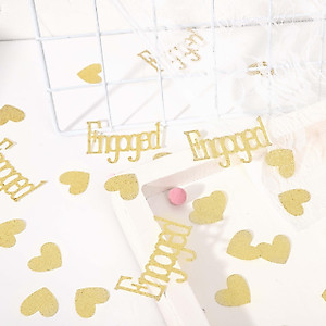 Glitter Gold Engagement Confetti With Hearts - Engaged Confetti,Engagement Party Decorations,Bride To Be Confetti,Bridal Shower Confetti,Engagement Party Table Decor