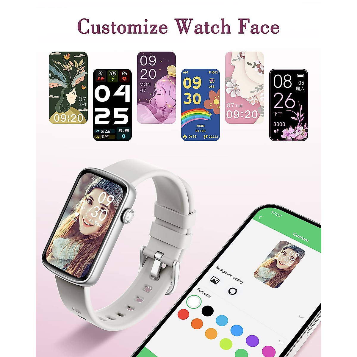 SHANG WING Smart Watches for Women Compatible with iPhone Android Phones, LYNN2 Women's Watch Fitness Tracker Watch Reloj para Mujer with Heart Rate Monitor Pedometer Sleep Tracker Waterproof Gray