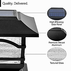 Davinci Lighting Premium Solar Outdoor Post Cap Lights - 4x4 5x5 6x6 - Bright LED Light for Fence Deck Garden or Patio Posts - Slate Black (1 Pack)