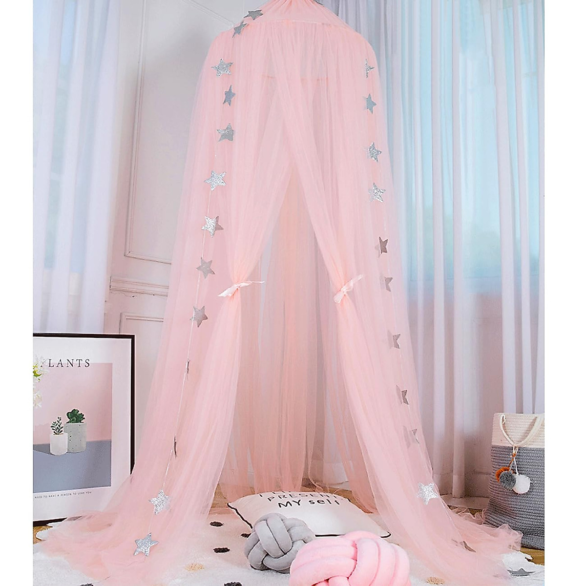 ESUPPORT Dome Princess Bed Canopy Round Lace Mosquito Net Play Tent Hanging House Decoration Lace Netting Curtains for Indoor Outdoor