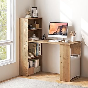 GRAFFY Computer Desk with Shelves, Natural