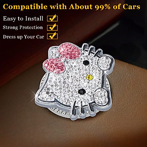YOLRIND Car Push Start Button Cover, Cute Cat Bling Car Accessories for Women Engine Push to Start Button Cover Interior Accessories Decor (Pink)