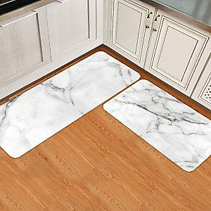 Wild Marble Gray White Kitchen Mat Set of 2, Cushioned Anti-Fatigue Kitchen Rugs, Waterproof & Non-Slipping Kitchen Mat for Floor, Durable Kitchen Rugs and Mats for Kitchen & Laundry, Watercolor Art