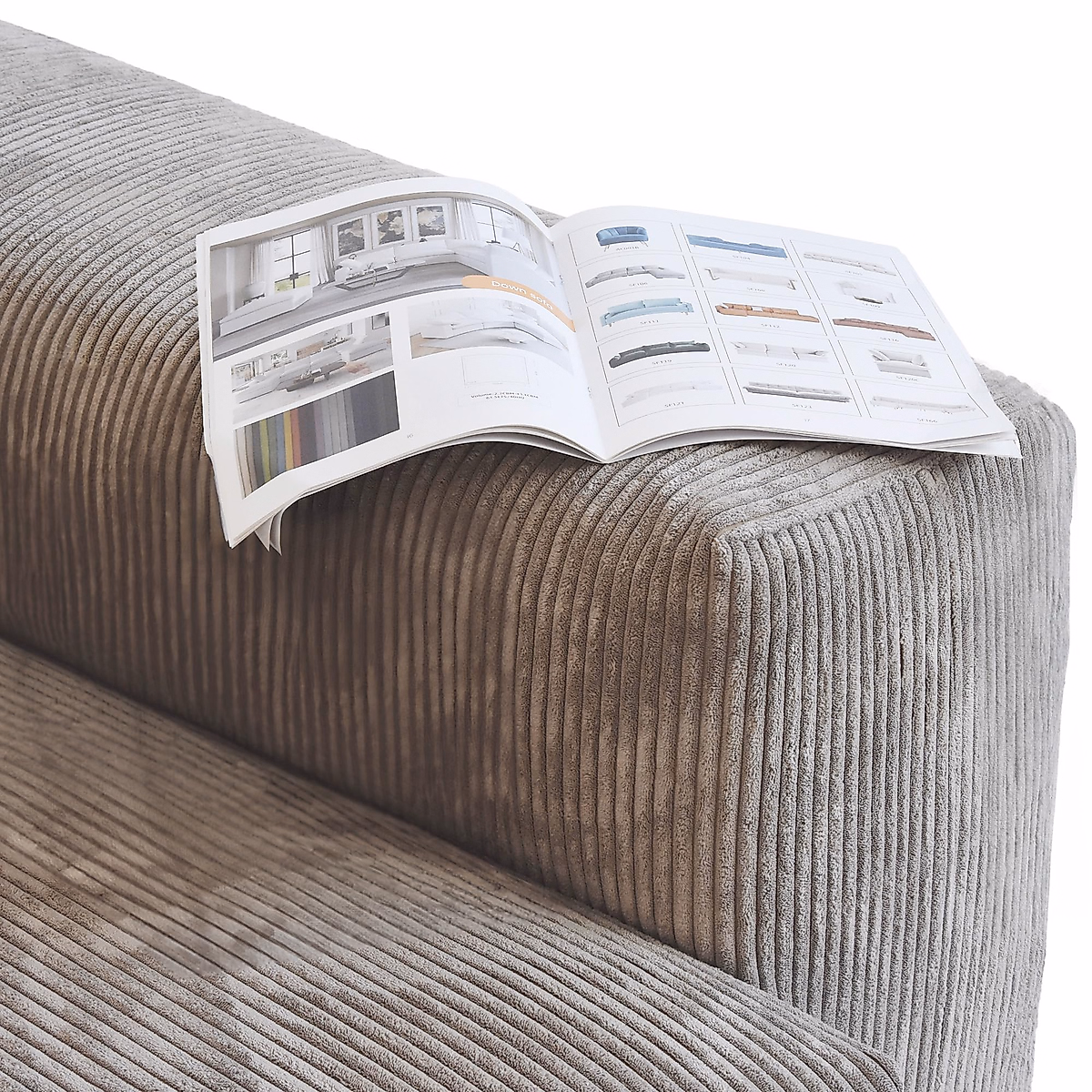 JACH Sectional Couch Sofa with 4 Pillows, Modern Corduroy Modular Sectional Couch with Chaise Ottoman, Cushion Covers Removable, Soft Sofas Couches for Living Room, Office (Light Brown)