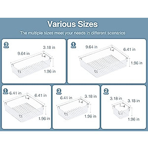 Puroma 10Pcs Drawer Organizer Set 5-size Versatile Vanity and Bathroom Drawer Organizers, Clear Plastic Desk Drawer Organizer Trays and Customize Layout Storage Bins for Makeup Kitchen Office (Clear)
