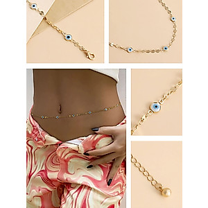 Evil Eye Waist Chain for Women Bikini Body Chain Sexy Belly Chain Boho Body Jewelry for Beach（A）