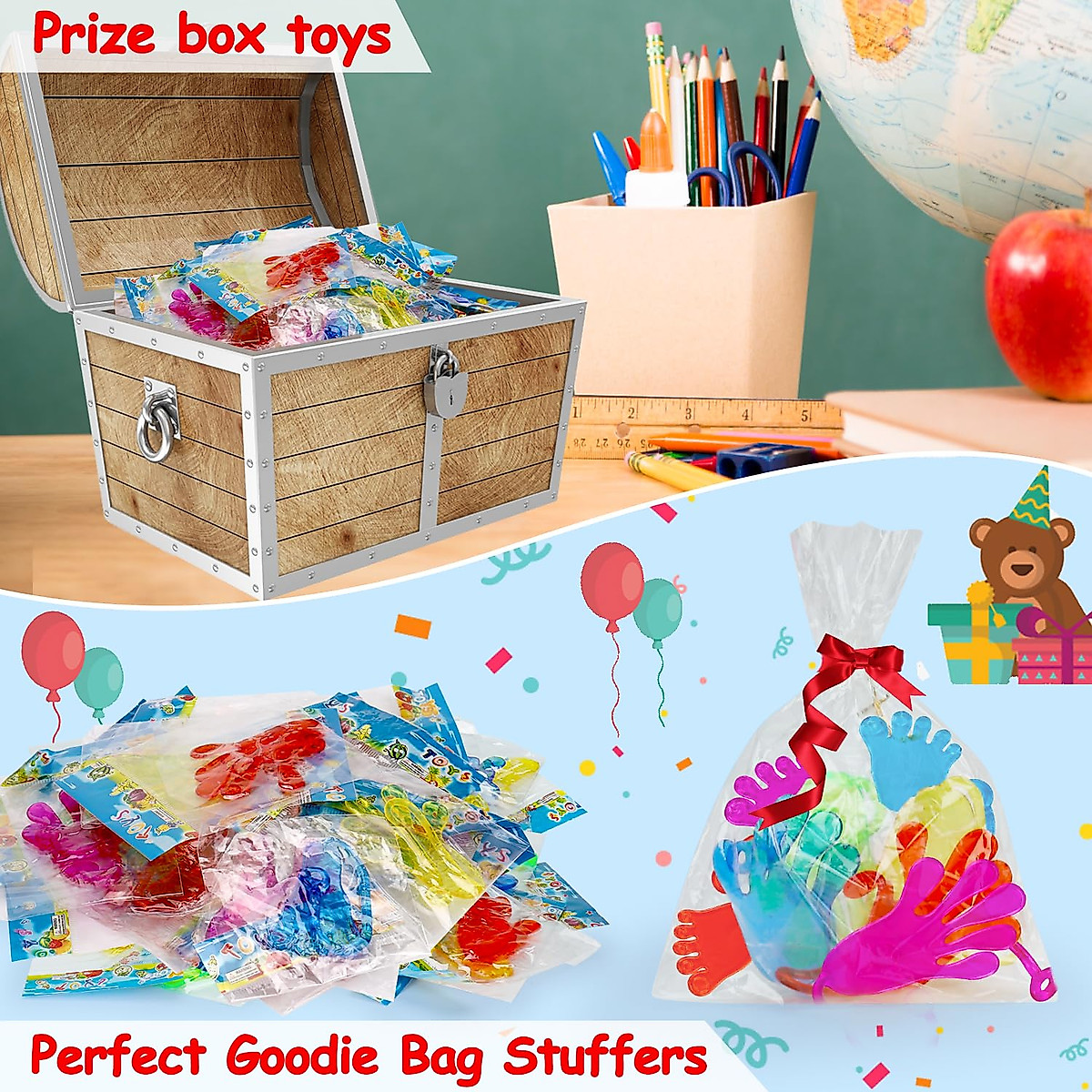 24pcs Sticky Hands Feet for Kid Party Favor Goodie Bag Stuffer Treasure Box Toy Classroom Prize Student Return Gift Bag Stuff Bulk Toy Pinata Filler Elementary School Small Favor Slap Hand Supplies