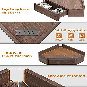 armocity Floating Corner Desk with Outlets & USB Ports, Wall-Mounted Corner Table for Small Space, Triangle Computer Desk with Drawer for Home Office, Vanity Desk, Corner Space, Bedroom, Espresso