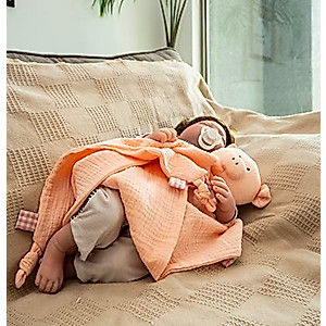 Ickles Pig Baby Lovey Security Blanket Organic Cozy Soft Muslin 100% Cotton Blanket for Girls and Boys Unisex Animal Design Warm Peach Lightweight Easy Care