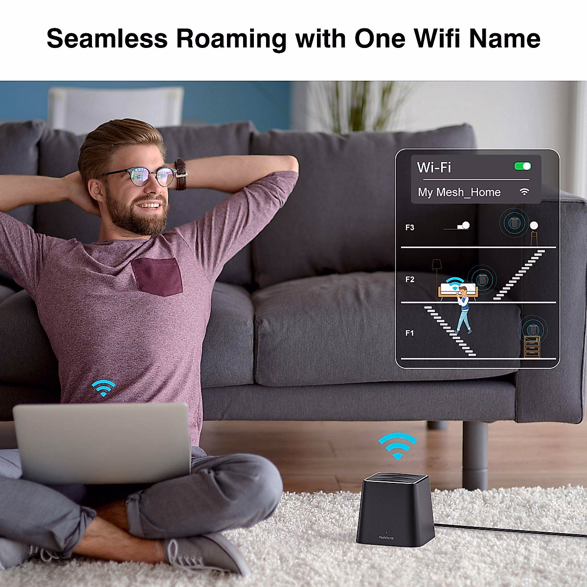 Meshforce M3s Mesh WiFi System (Midnight Black), Mesh Router for Wireless Internet Coverage, Replaces WiFi Router and Extender, Covers 6+ Bedrooms and 60+ Devices (3-Pack) (3-Pack)