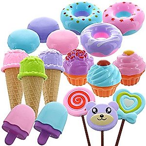 GIFTEXPRESS 17 PCS Pretend Play Food Dessert Set, Sweet Treats Assortment, Toy Donuts, Cupcakes, Ice Cream, Candy Bars, Assorted Dessert Toys for Kids