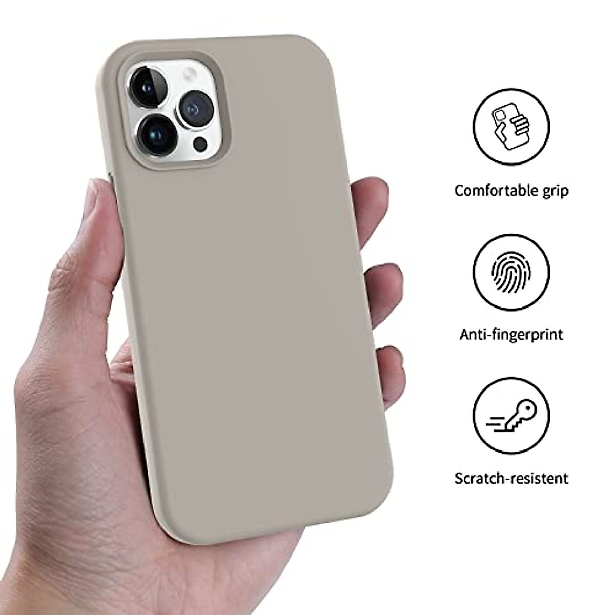 AOTESIER Shockproof Designed for iPhone 12 Pro Max Case, Liquid Silicone Phone Case with [Soft Anti-Scratch Microfiber Lining] Drop Protection 6.7 inch Slim Thin Cover, Stone