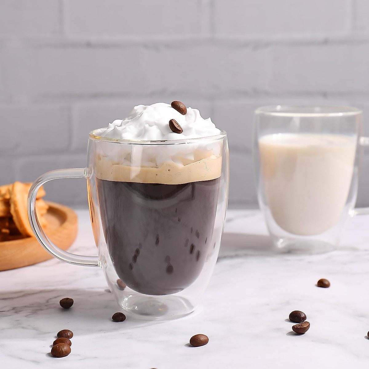 2-Pack 12 Oz Double Walled Glass Coffee Mugs with Handle,Insulated Layer Coffee Cups,Clear Borosilicate Glass Mugs,Perfect for Cappuccino,Tea,Latte,Espresso,Hot Beverage