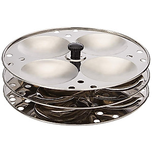 Tabakh 3-Rack Stainless Steel Plates Stand, Makes 12 Idlis, Silver