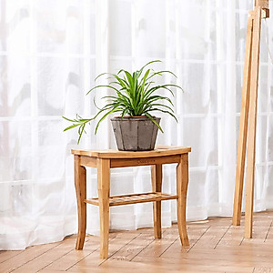 OasisSpace Bamboo Shower Bench, 19" Waterproof Shower Chair with Storage Shelf, Wood Spa Bath Organizer Seat Stool, Perfect for Indoor or Outdoor