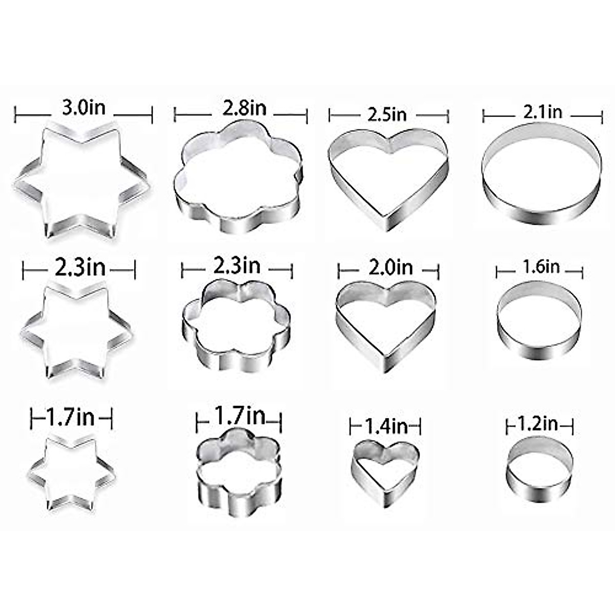 Metal Cookie Cutters Set - Star Cookie Cutter Stainless Steel Round Biscuit Cutter Heart Small Star Cookie Cutters Mini Flower Molds Cutter for Baking (12 Round Heart Flower Star Cookie Cutters)