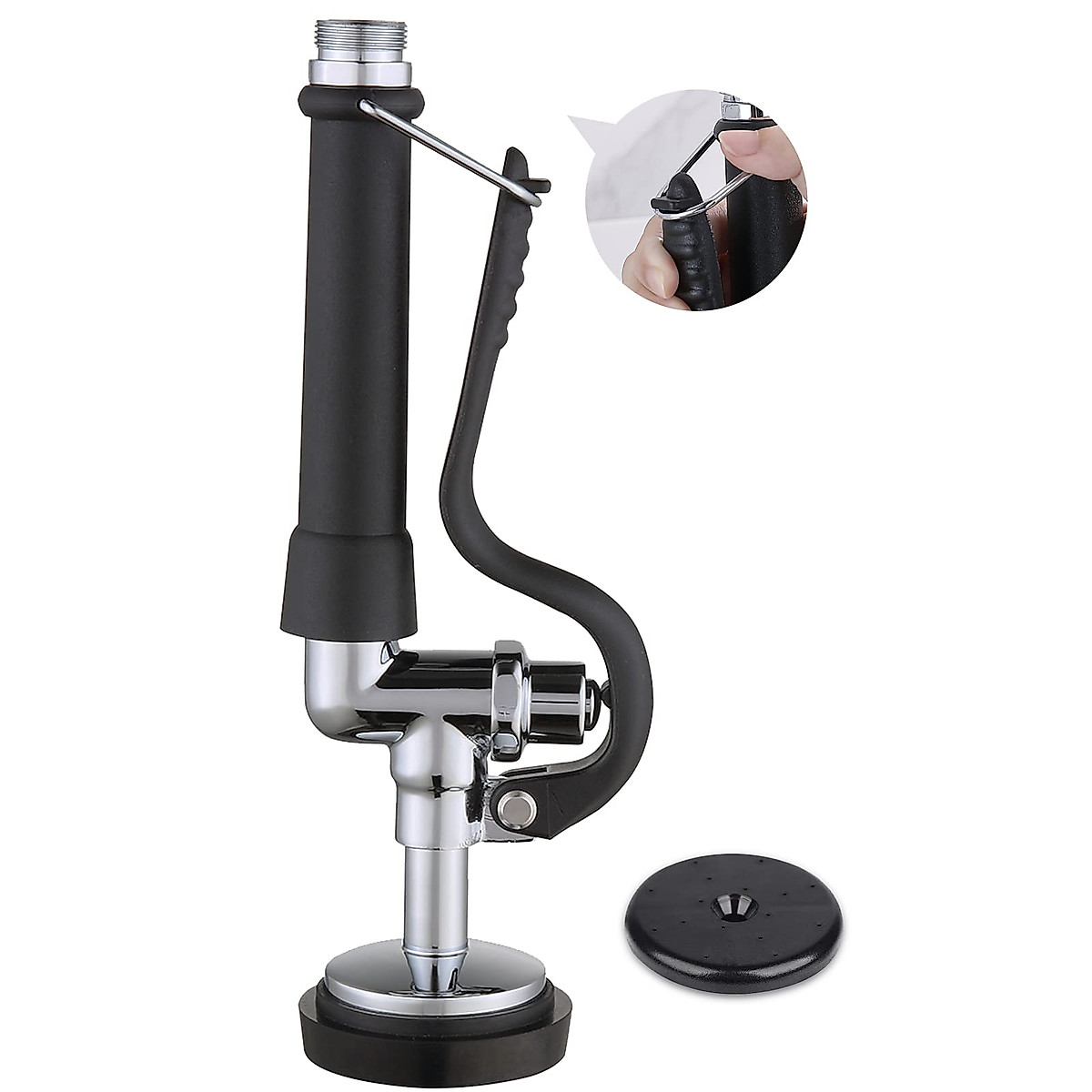 AGAHPAY Pre Rinse Sprayer with Longer Handle Replacement for All Brand Commercial Faucet with Spray Valve 1.42 GPM High Pressure Sprayer Nozzle with Stainless Steel Lock, Chrome, Black