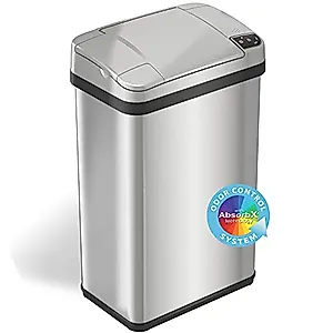 iTouchless 4 Gallon Bathroom Sensor Trash Can with AbsorbX Odor Filter and Lemon Scent Air Freshener, Stainless Steel 15 Liter Waste Bin for Home, Office, Bedroom, Kitchen