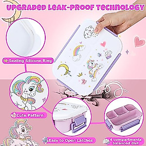 MaMix Bento Lunch Box for Kids, Lunch Box for Girls, Lunch Containers for Kids Toddlers Adults School | 4 Compartments |UPGRADE Easy to Open (Purple)